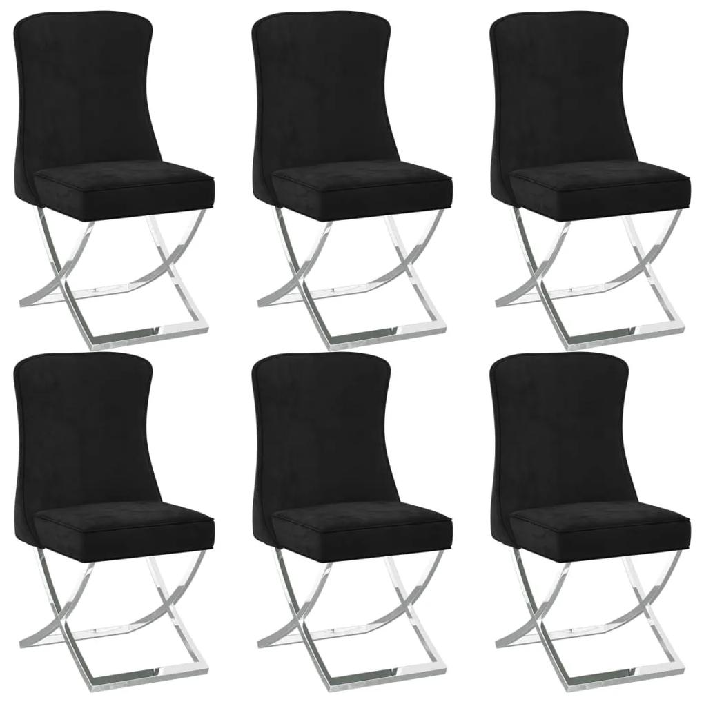 3074911 vidaXL Jídelní židle 6 ks černé 53 x 52 x 98 cm samet a nerez ocel