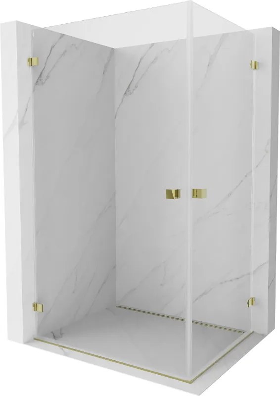 Mexen Lunar-B Duo, výklopný sprchový kout 85 x 75 cm, 8mm čiré sklo, zlatý profil, 832-085L-075P-50-00