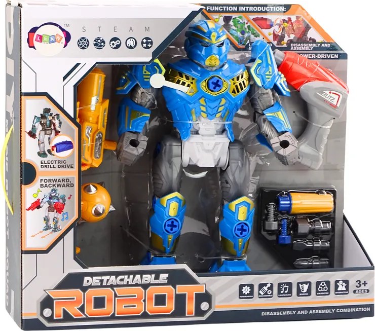 LEAN Toys Robot na šroubování, zbraň, vrtačka, šroubovák, světla, zvuk, modrý