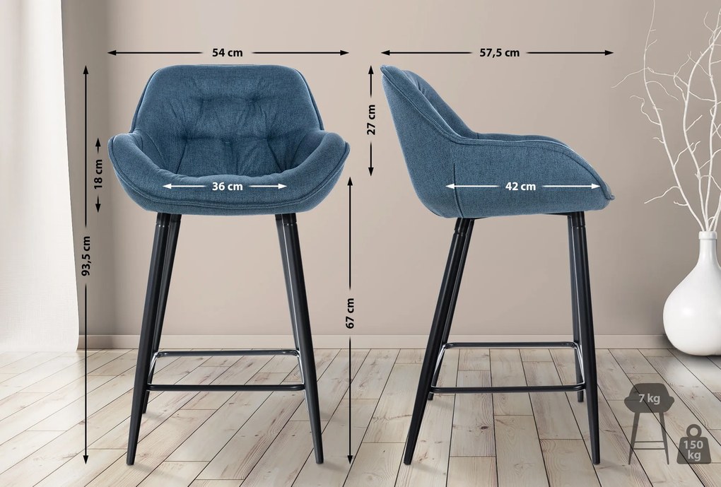 Sada 2 barových židlí Gibson látka – modrá