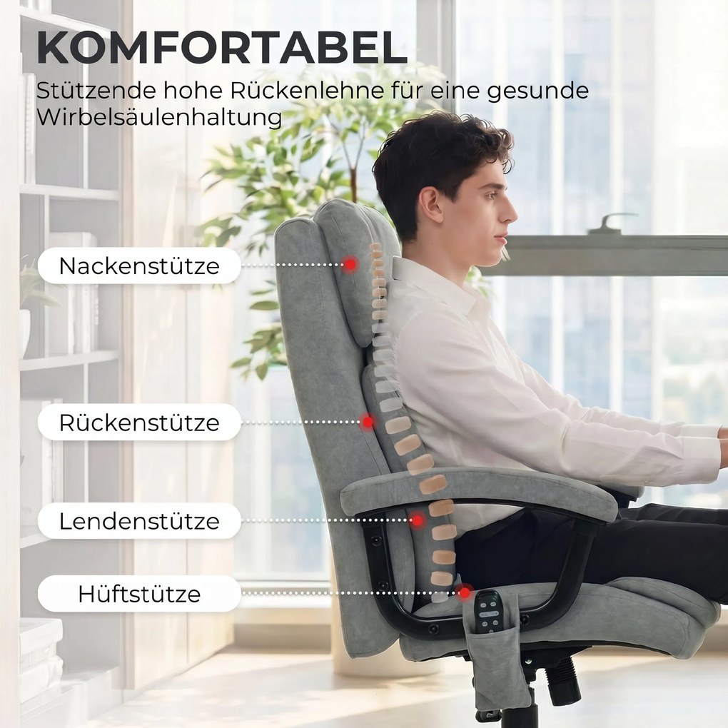 HOMCOM ergonomická kancelářská židle s masáží a houpací funkcí — vysoké opěradlo, 4 hnětací masážní uzly, bederní podpora, výškově nastavitelná, poti…