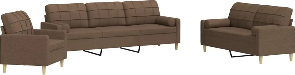 3dílná sedací souprava s polštáři hnědá textil 3278306