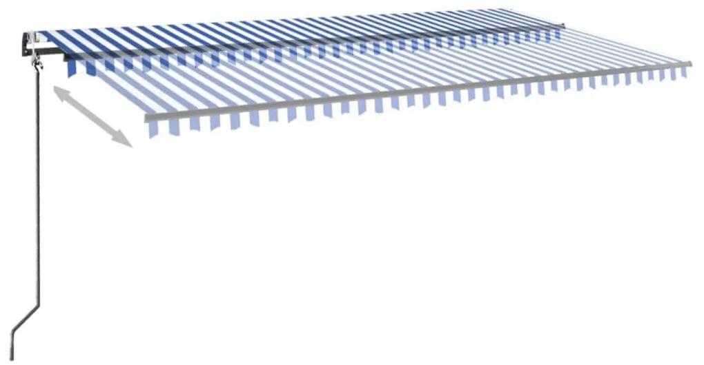 Automatická markýza LED a senzor větru 600 x 350 cm modrobílá,  3069251