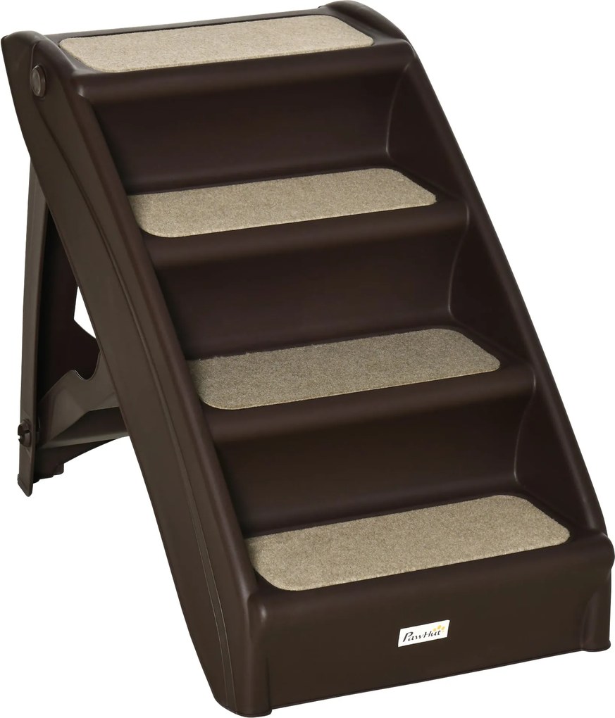 Skládací schůdky pro domácí mazlíčky PawHut se 4 schody pro psy a kočky, přenosné s protiskluzovými rohožemi pro postele a pohovky, nosnost 20 kg, 62x
