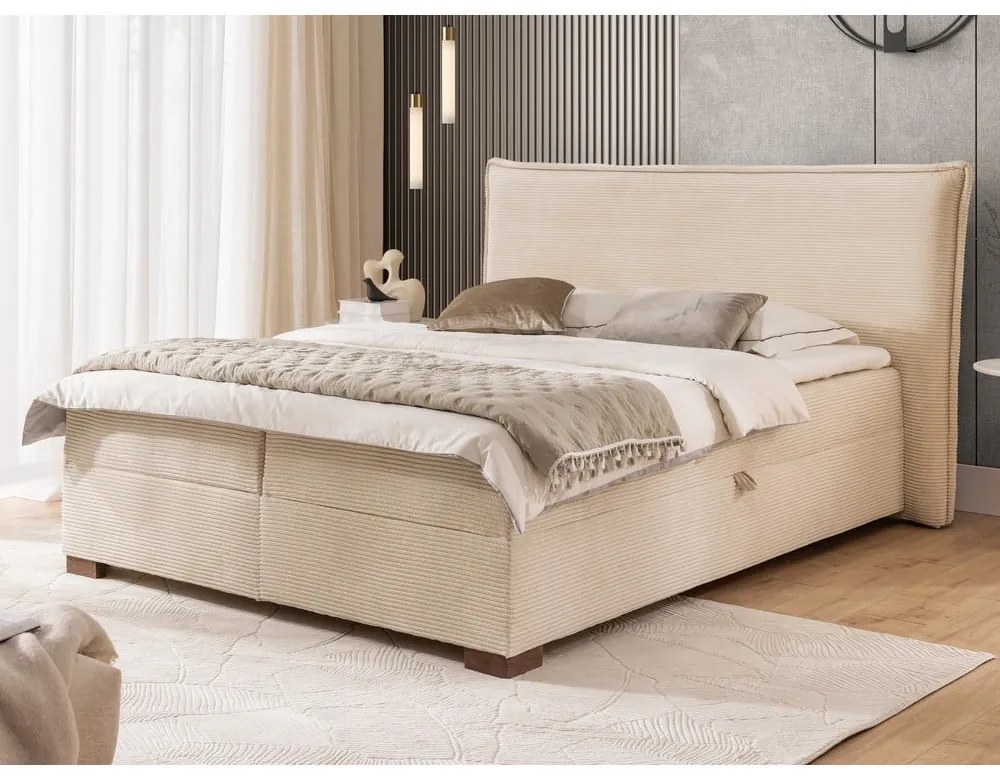 Béžová boxspring postel s úložným prostorem 200x200 cm Lysa – Ropez