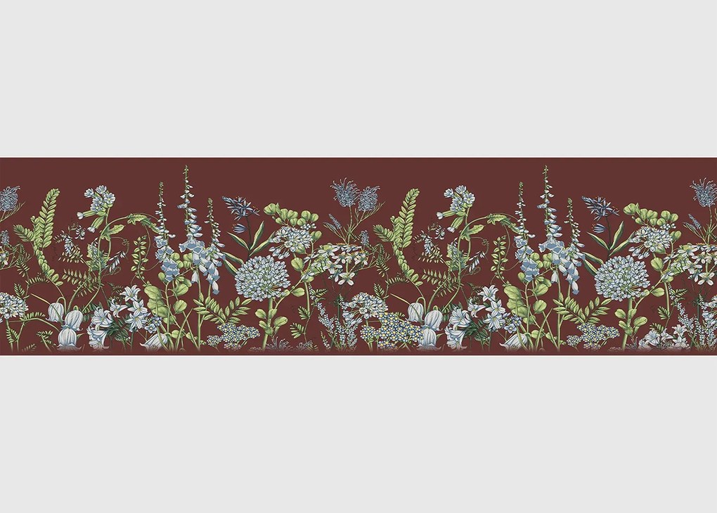 Samolepící bordura na zeď Květy Vikve na Burgundské Červené | 5 m x 13.8 cm | DWB8527