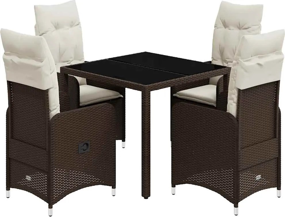 5dílný zahradní bistro set s poduškami hnědý polyratan 3277064