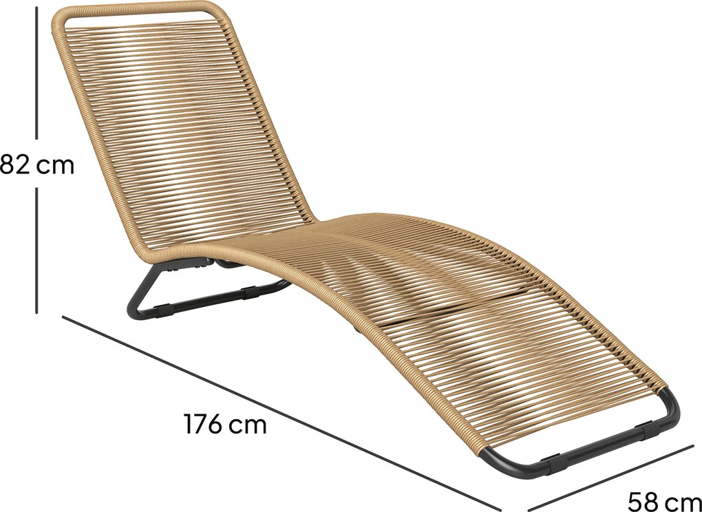 Rattan-Sonnenliege, S-förmiger Liegestuhl mit Rattangeflecht, Korbliege mit Stahlrahmen, Braun