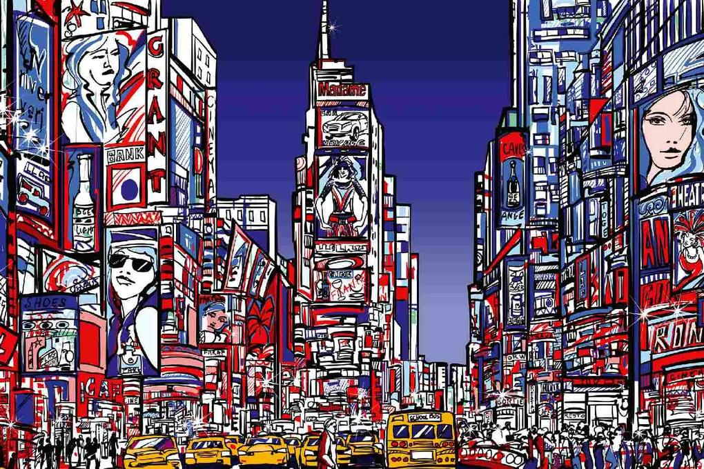 DIMEX | Vliesová fototapeta Barevné Times Square MS-5-2090 | 375 x 250 cm| modrá, červená, žlutá