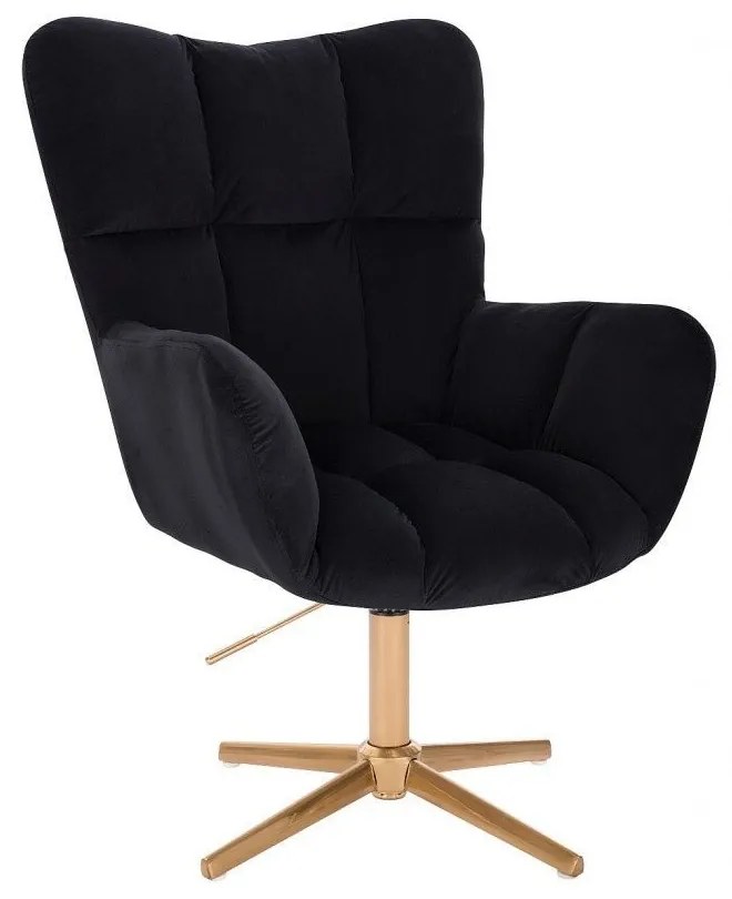 LuxuryForm Křeslo AURORA VELUR na zlatém kříži -  černé