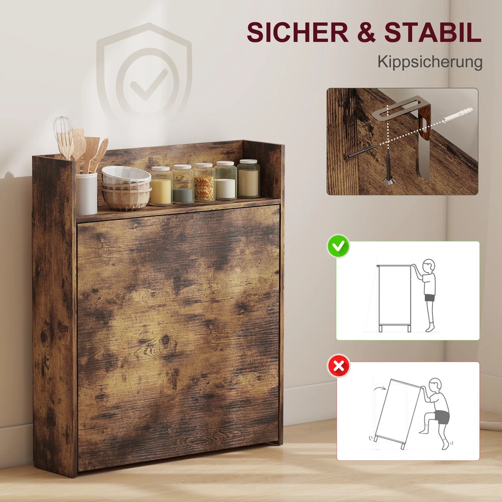 HOMCOM Skládací jídelní stůl s regálem, industriální design, úspora místa, pro malé prostory, 80x90x93cm, rustikální hnědá