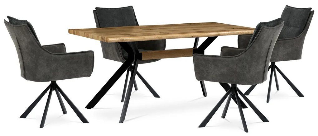 Jídelní stůl HT-863 OAK 160x90 cm, MDF deska 3D dekor divoký dub, kov černý lak
