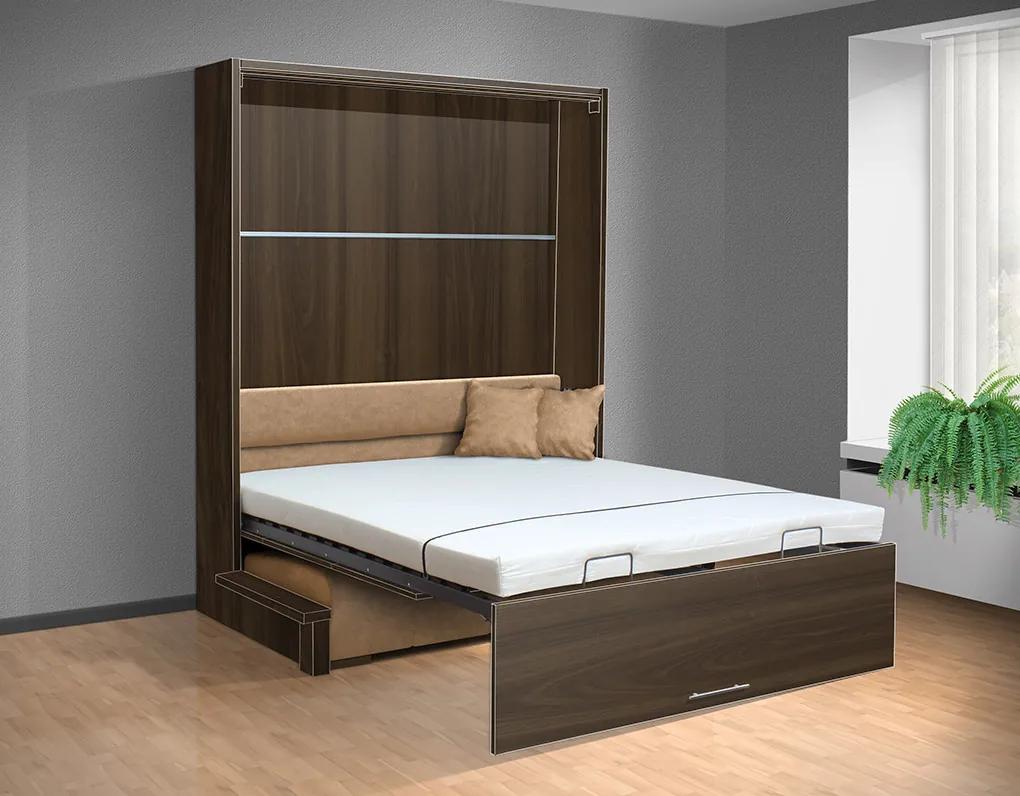 Výklopná postel s pohovkou VS 3058P, 200x180 cm barva lamina: olše, nosnost postele: vyšší nosnost o 20kg, barva pohovky: ALOVA 04 černá