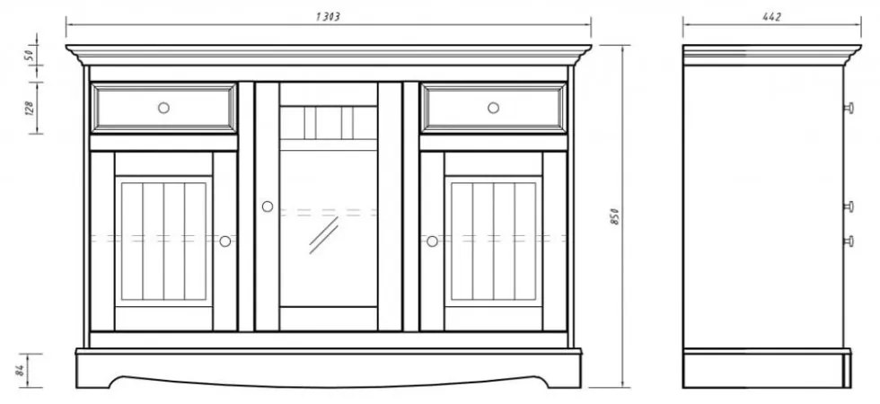 Massive home | Belluno Elegante bílá komoda 3D2S z masivu s dubovou deskou