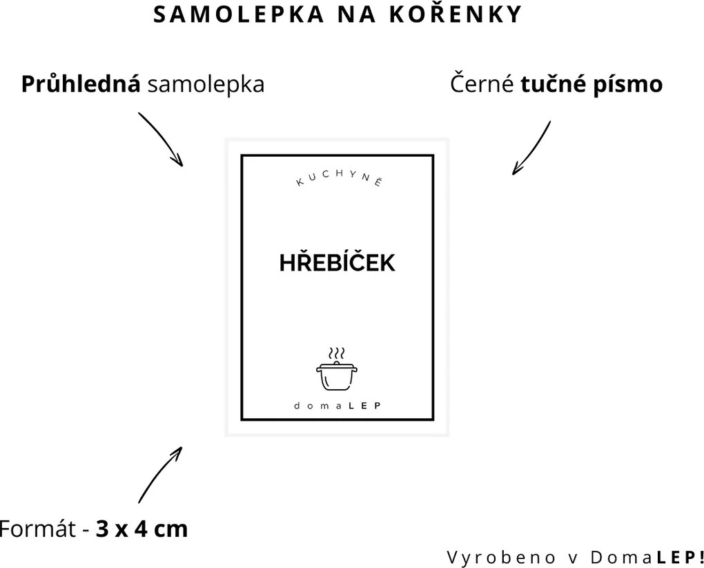 HŘEBÍČEK - Samolepka na kořenky 3 x 4 cm - DomaLEP varianta: BÍLÁ - tučné písmo