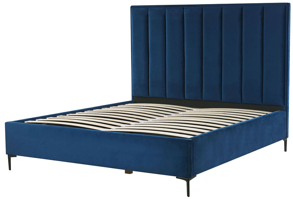 Sametová postel s úložným prostorem 160 x 200 cm modrá SEZANNE Beliani