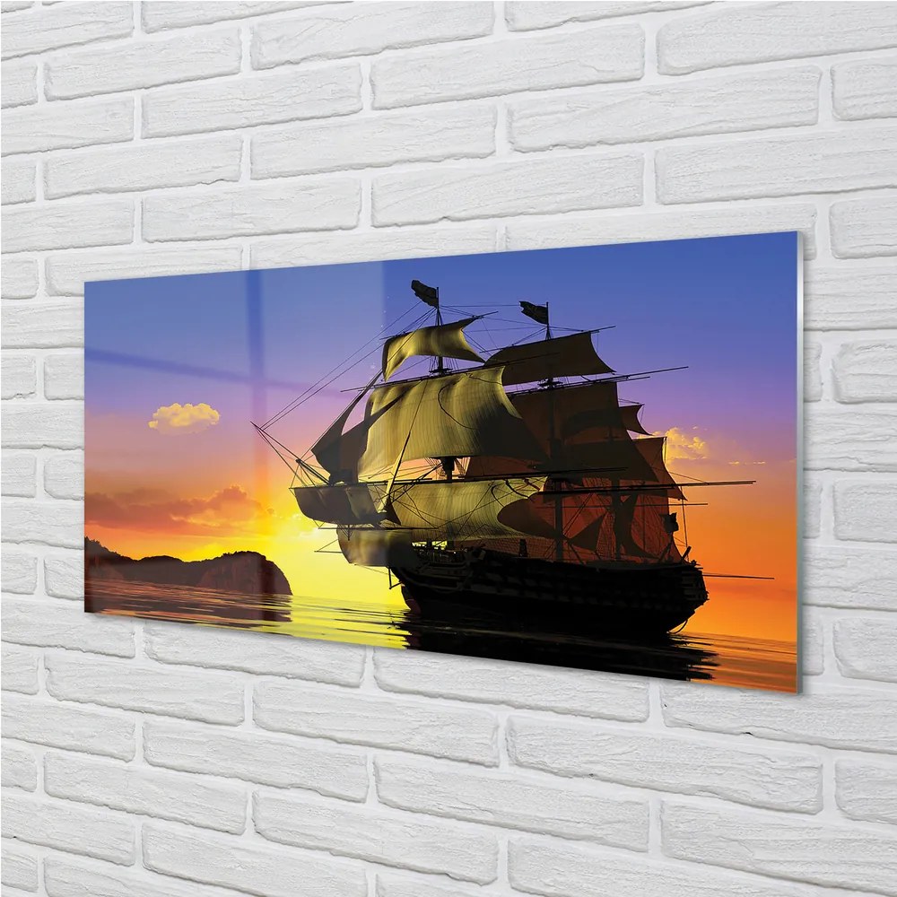 akrylový obraz Sky ship sea 100x50 cm