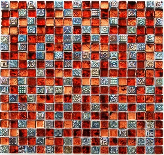 Maxwhite JSM-JB011 Mozaika skleněná červená oranžová ocelová 29,7 x 29,7 cm