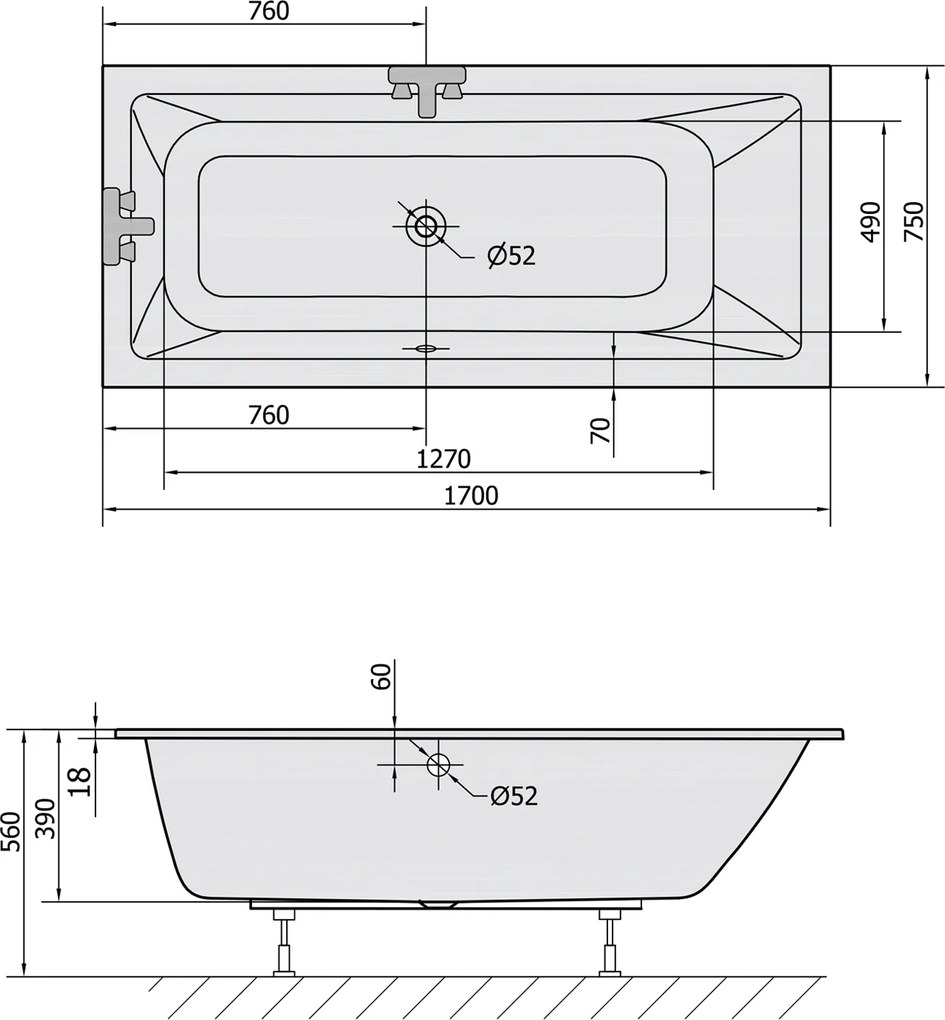 Polysan MIMOA SLIM 170 x 75 x 39 cm 71709S obdélníková vana bílá