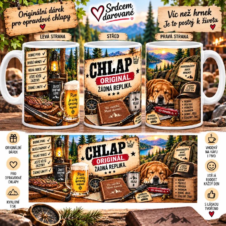 Vtipný hrnek pro chlapa CHLAP originál, žádná replika – dárek pro muže 300 ml
