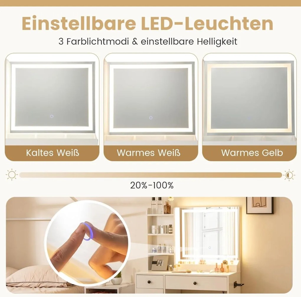 Costway Toaletní stolek s taburetem a LED zrcadlem a zásuvkami set