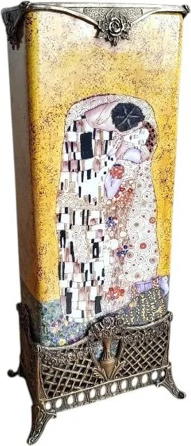 Porcelánová váza Gustav Klimt „Polibek“ – luxusní dekorace v bronzovém rámu