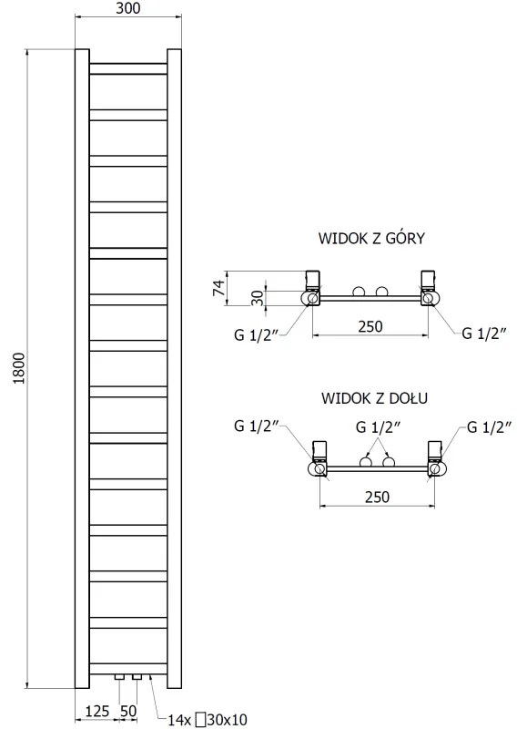 Mexen Bolt, topné těleso 1800 x 300 mm, 351 W, spodní a středové, černá, W126-1800-300-00-70