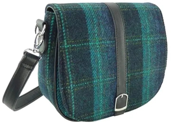 Kabelka Beauly Harris Tweed Turquoise Overcheck - Glen Appin