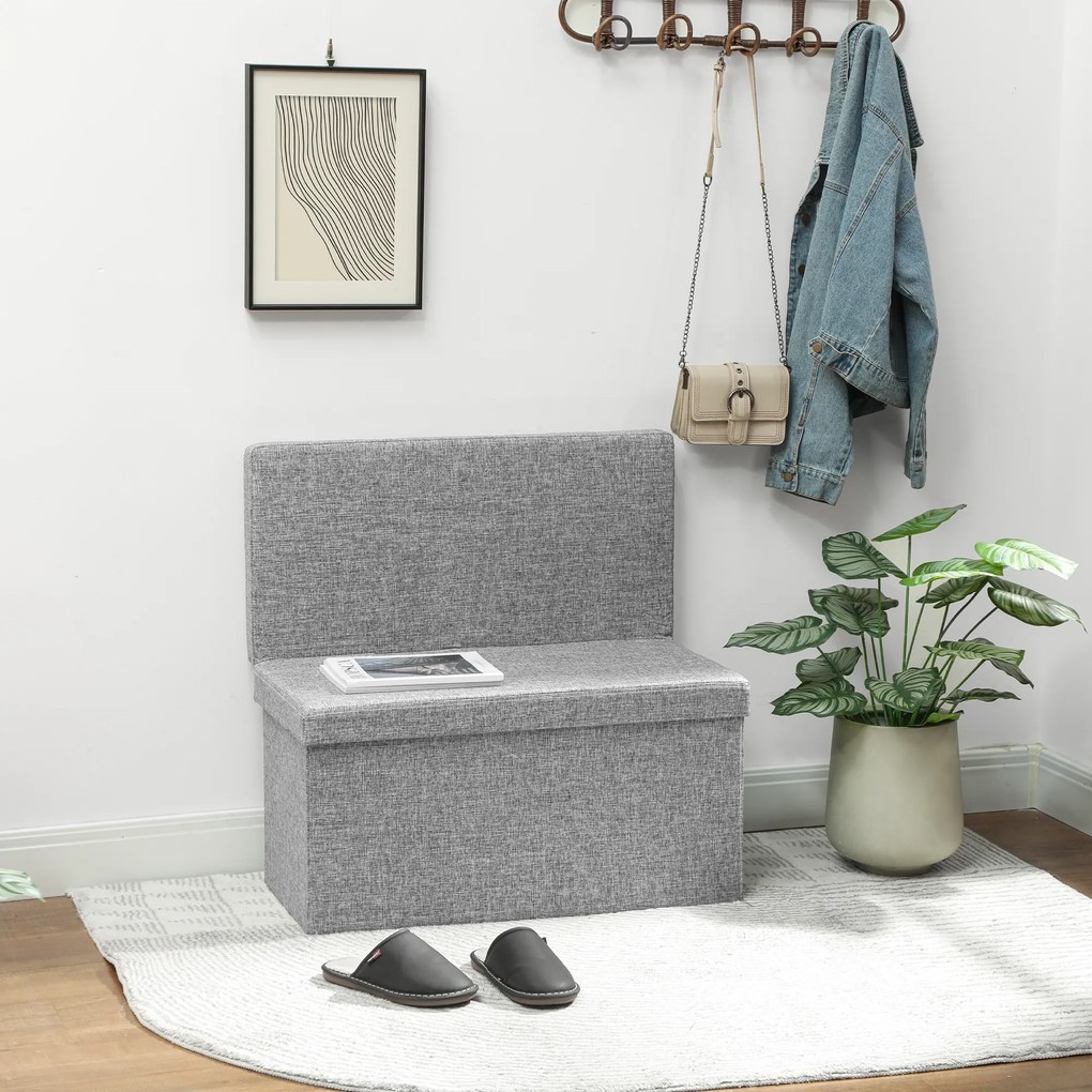 HOMCOM skládací lavice s opěradlem a prostor pro uložení 77 l, potah z látky, 76x50x73 cm, šedá