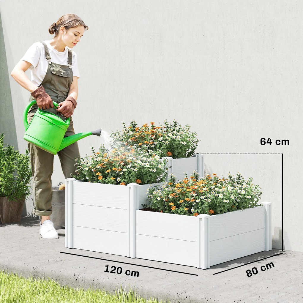 Outsunny Vyvýšený záhon 3-stupňový stohovatelný zahradní záhon s otevřenou základnou, modulární bylinkový záhon DIY montážní plast
