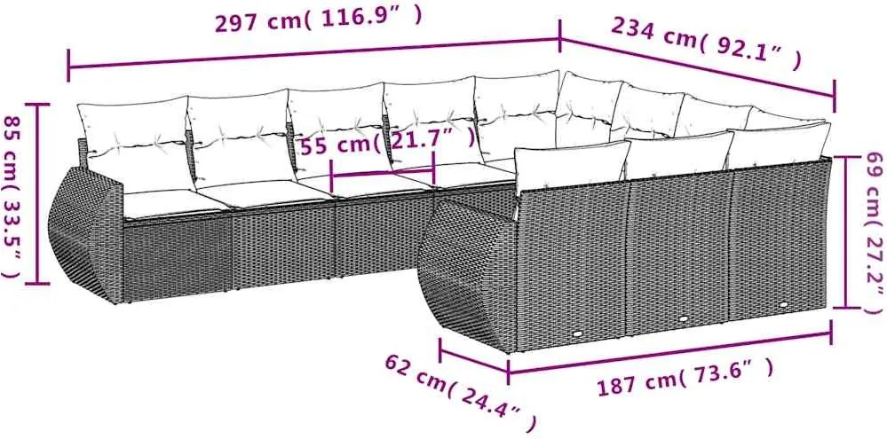 10dílná zahradní sedací souprava podušky světle šedá polyratan 3221891