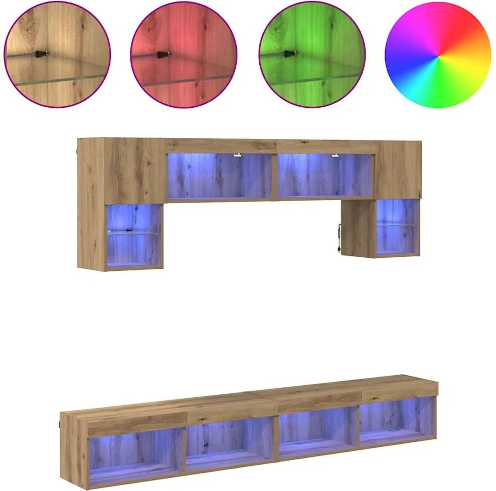 TV nástěnné jednotky s LED 6 ks Artisanový dub Kompozitní dřevo 3402963