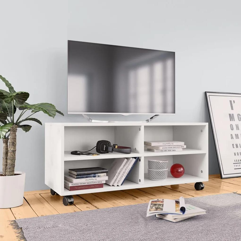 TV stolek s kolečky bílý 90 x 35 x 35 cm dřevotříska - Default Title
