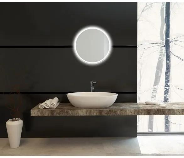 Amirro Moonlight Ronde Zrcadlo 80 cm s LED podsvíceným pískovaným okrajem, 411-064
