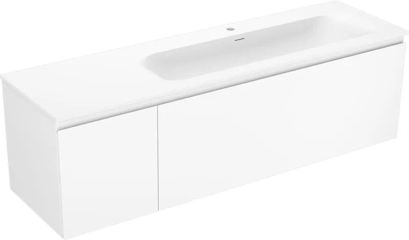Mexen Orio, koupelnová skříňka 160 cm s pravým umyvadlem Vela, 1S, 1D, bílá matná, 91A13-16047-3-BBFF01-W23P01