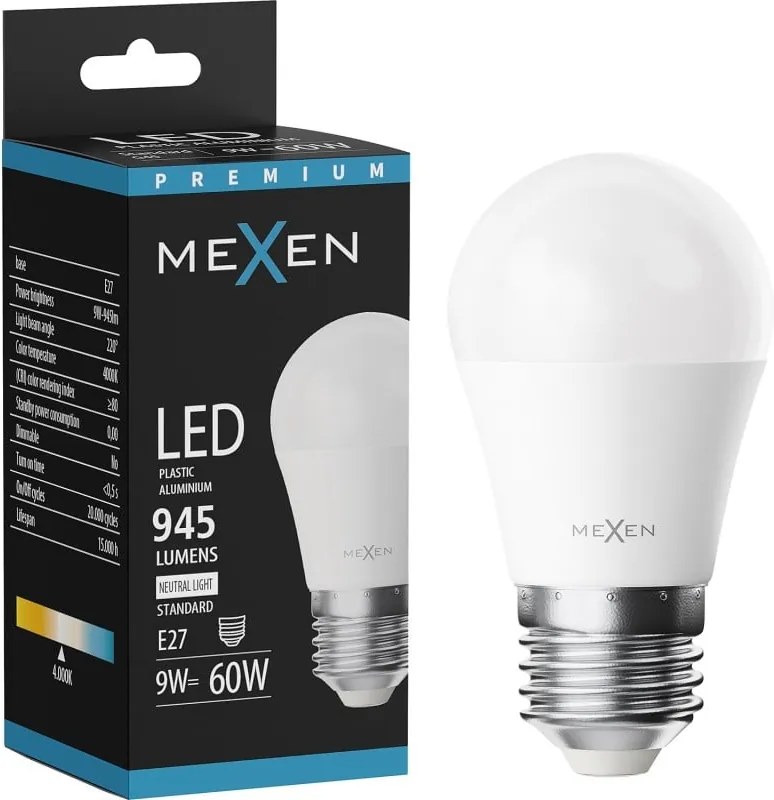 Mexen Nova, LED žárovka E27, G45, 9W, neutrální - 4000K, 945 lm - L101-E27-0940-01