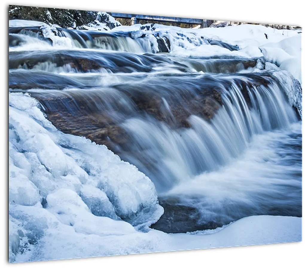Skleněný obraz řeky v zimě (70x50 cm)