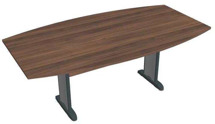Stůl jednací sud 200 cm - Hobis Cross CJ 200 Dekor stolové desky: ořech, Dekor lamino podnože: ořech, Barva nohou: černá