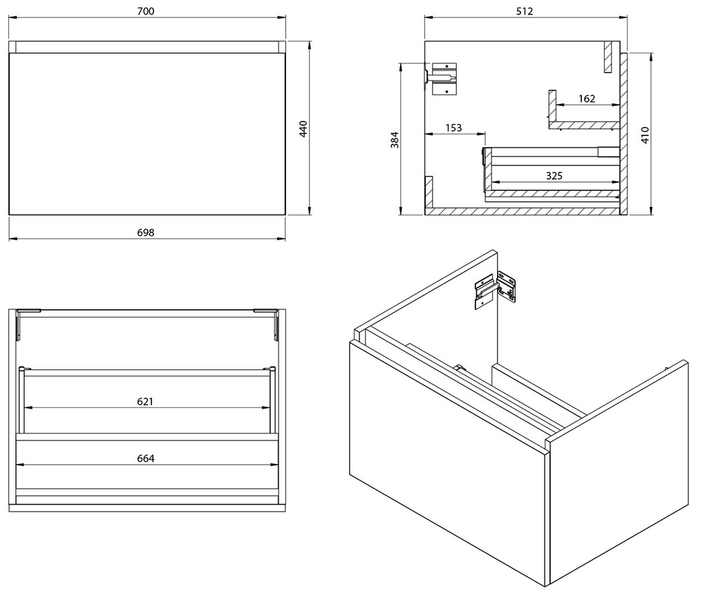Sapho Lorea koupelnová skříňka pod umyvadlo 70 x 44 x 51,2 cm dub alabama bílá mat LE070-2231