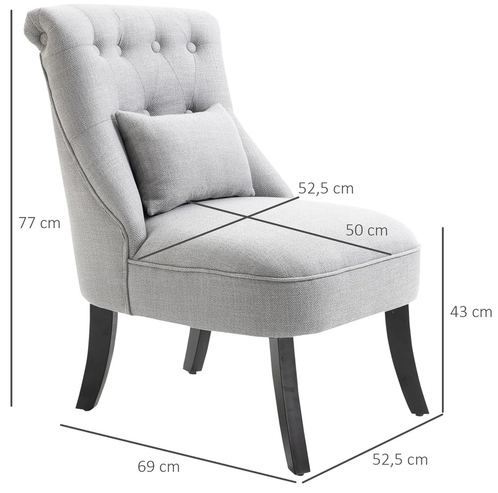 HOMCOM polohovací křeslo TV křeslo s opěrným polštářem, zvýšené nohy, lněná šedá 52.5x69x77cm pro pohodlnou relaxaci | Aosom.de