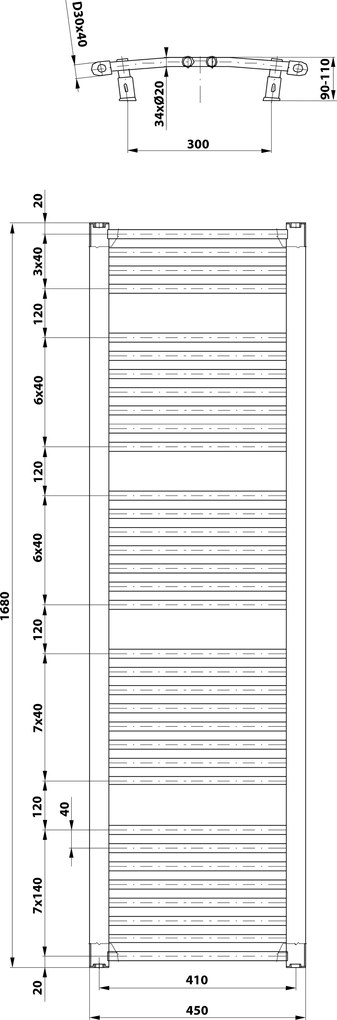 Aqualine Aqualine, ORBIT topné těleso s bočním připojením 450x1680 mm, bílá, ILO64T