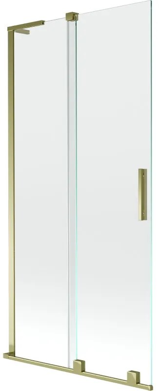 Mexen Velar L, 2-křídlová posuvná vanová zástěna 90 x 150 cm, 8mm čiré sklo, zlatý lesklý profil, 896-090-003-01-50