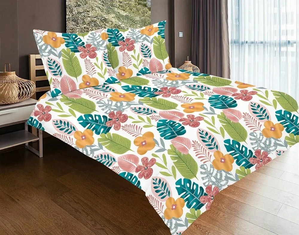 Povlečení 220x200 bílá, barevné listy, květy SE-51A Exclusive 2