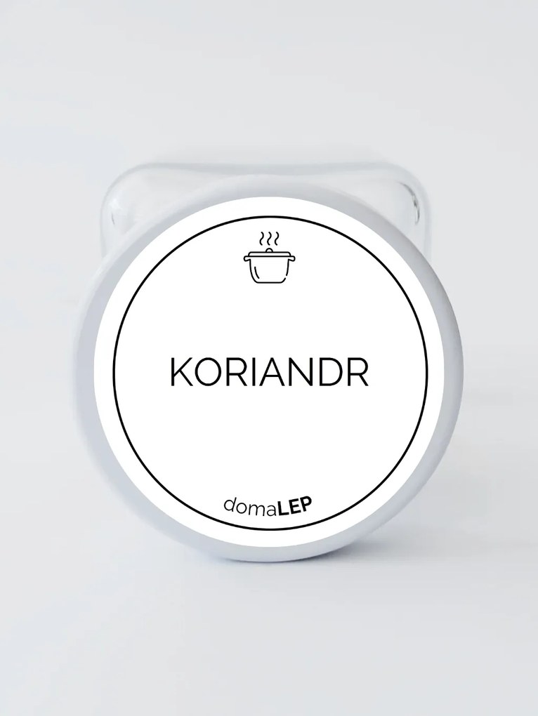 Samolepka na kořenky KORIANDR bílá 5 cm základní písmo