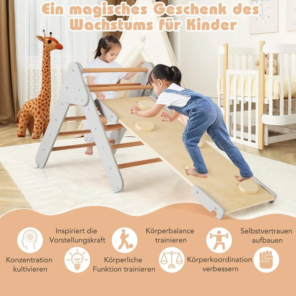 Costway Lezecký trojúhelník se skluzavkou, šplhací oblouk včetně – šedá