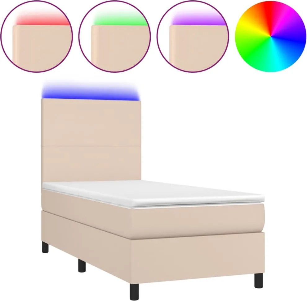 Box spring postel matrace a LED cappuccino 90x190 cm umělá kůže 3135800