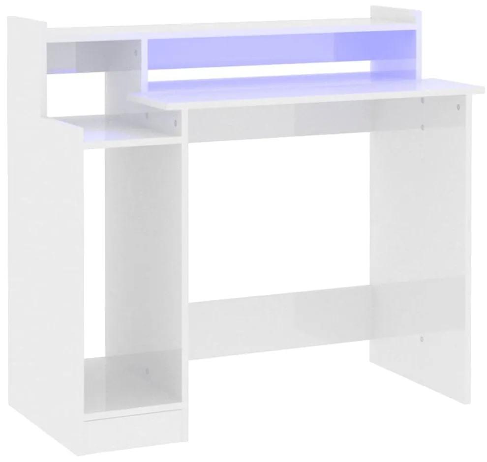 Petromila Psací stůl s LED lesklý bílý 97 x 45 x 90 cm kompozitní dřevo