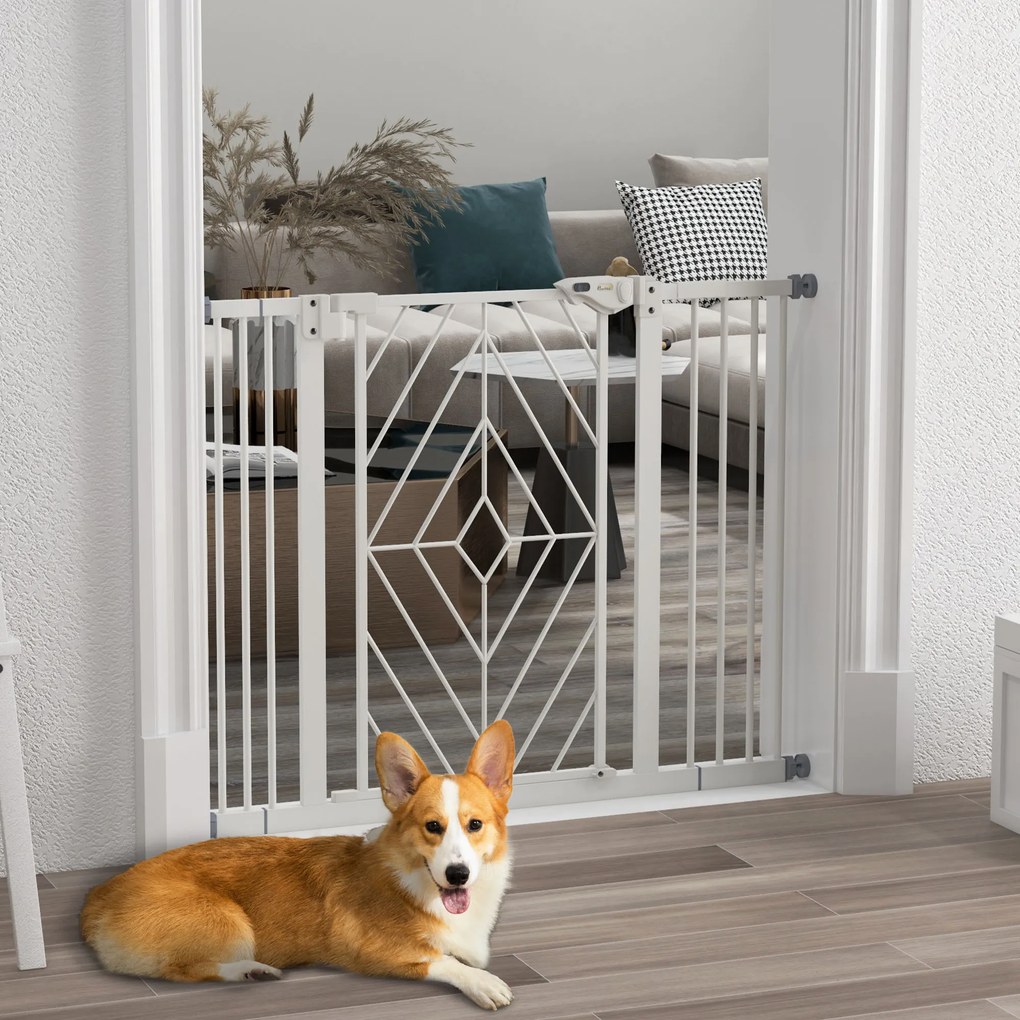 Schodišťová brána PawHut pro psy automatické dveře bez vrtání 74-100cm Bílá