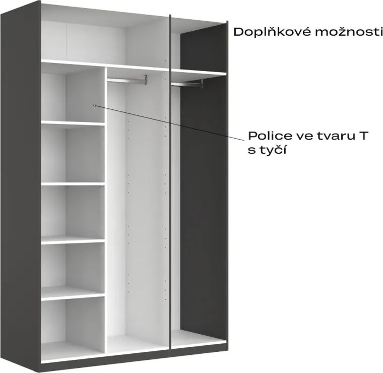 Skříň 3dv bez zrcadel série N, grafit Dominika