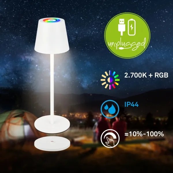 Briloner 7517016 - LED RGB Stm stolní lampa CILANO 3W/5V IP44 2000 mAh bílá